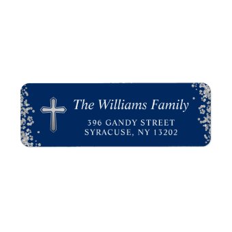 Silver Glitter Navy Blue Religious Return Address Label | Zazzle