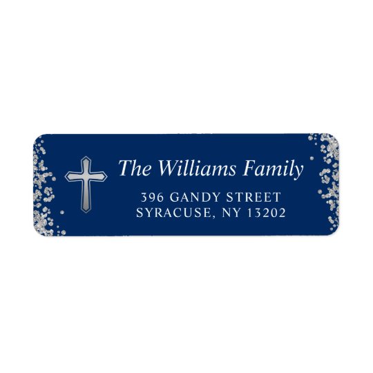 Silver Glitter Navy Blue Religious Return Address Label | Zazzle.com
