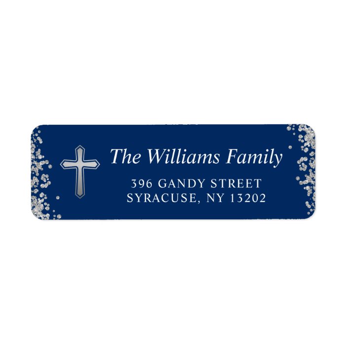 Silver Glitter Navy Blue Religious Return Address Label | Zazzle.com
