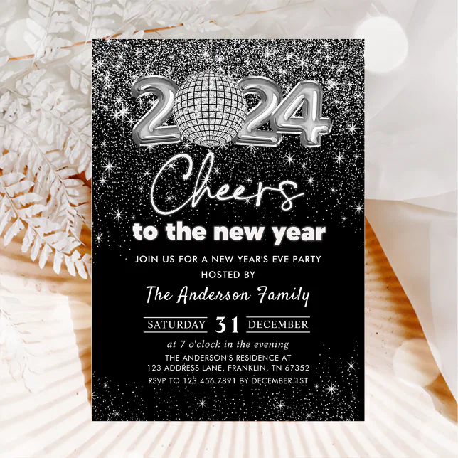 Silver Glitter New Year's Eve Party 2024 Invitation | Zazzle