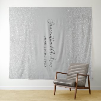 Silver glitter ombre gray wedding backdrop | Zazzle