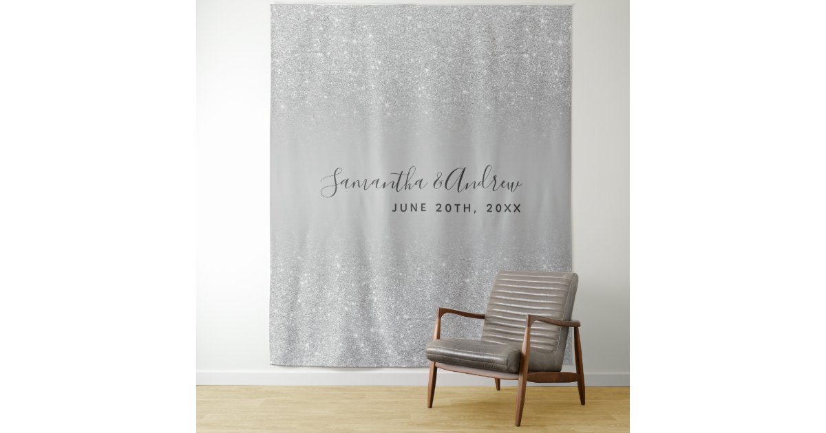 Silver glitter ombre gray wedding backdrop | Zazzle