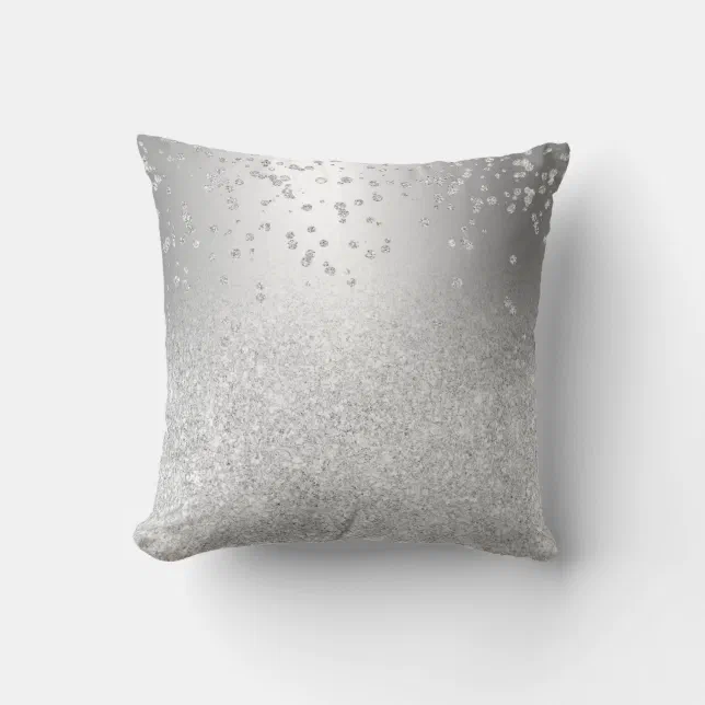 Silver glitter ombre metallic sparkles confetti throw pillow | Zazzle