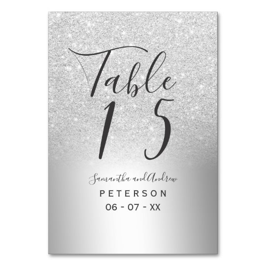 Silver glitter ombre metallic wedding table table number | Zazzle