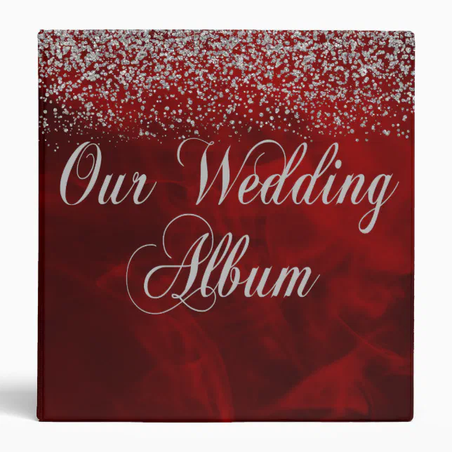 Silver Glitter on Red Wedding Photo Album 3 Ring Binder | Zazzle