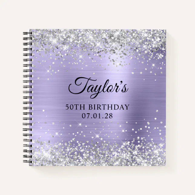 Silver Glitter Pale Lavender 50th Birthday Guest Notebook | Zazzle