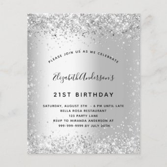 Silver glitter party birthday budget invitation | Zazzle
