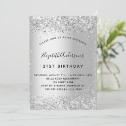 Silver glitter party elegant luxury birthday invitation | Zazzle