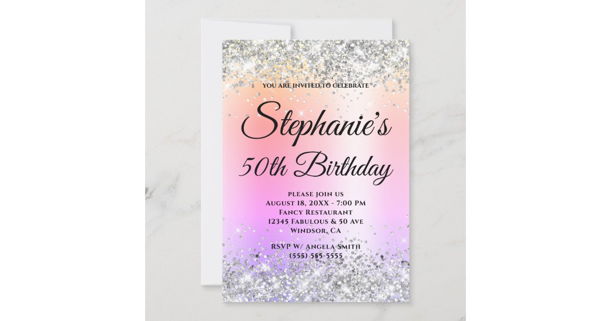 Silver Glitter Pastel Rainbow Gradient Invitation | Zazzle