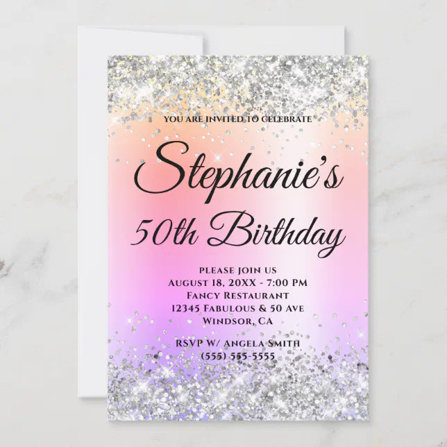 Silver Glitter Pastel Rainbow Gradient Invitation | Zazzle