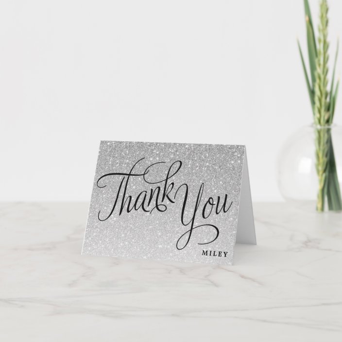 Silver Glitter Personalized Fancy Script Thank You | Zazzle.com