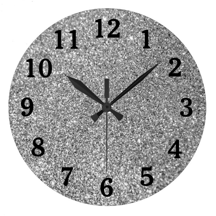 Silver Glitter Photo Black Numbers Large Clock | Zazzle.com