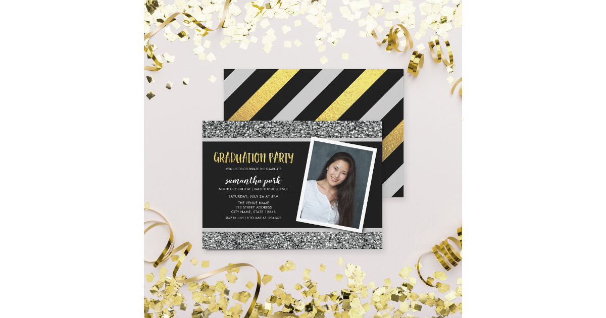 Silver Glitter Photo Graduation Party Invitation | Zazzle