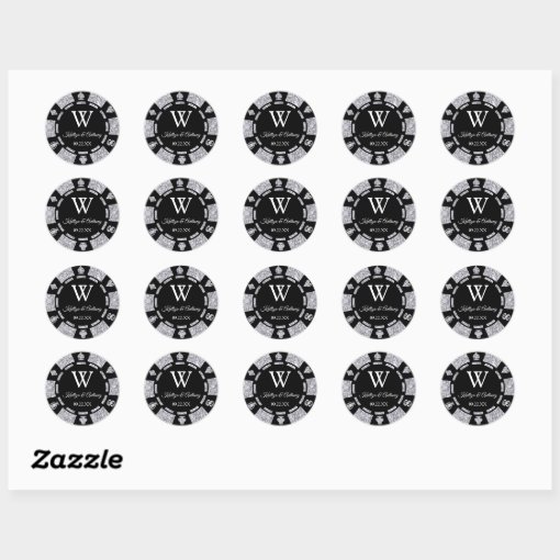 Silver Glitter Poker Chip Casino Wedding Classic Round Sticker | Zazzle