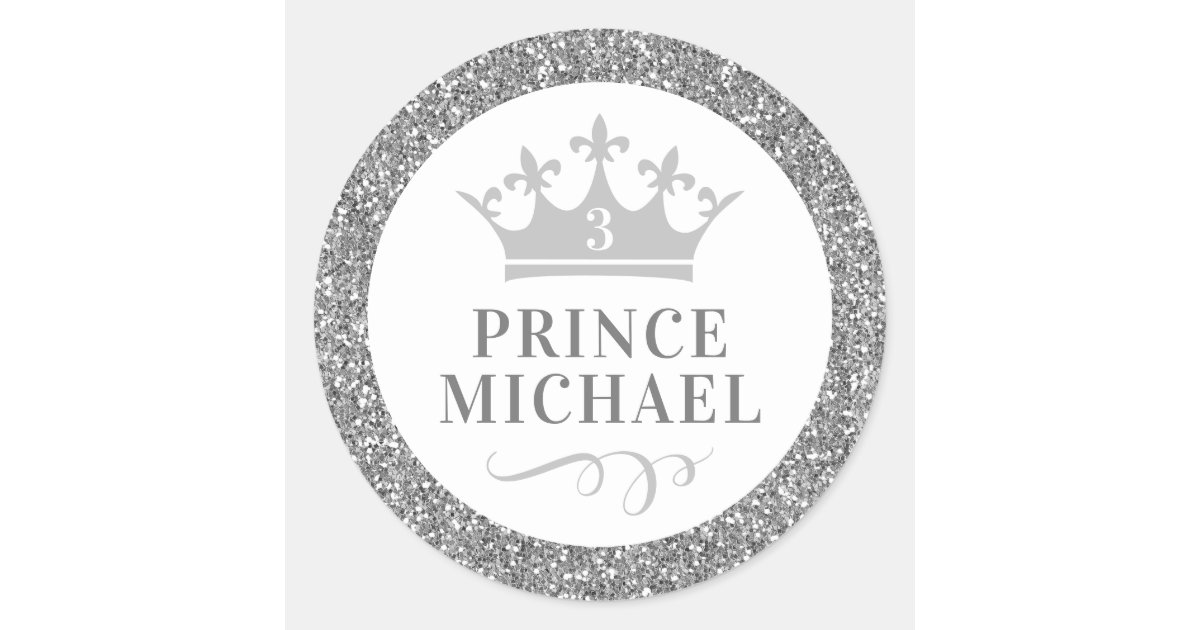 Silver Glitter Prince Favor Sticker Label | Zazzle