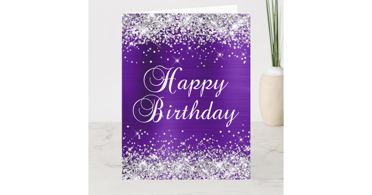 Silver Glitter Purple Foil Big Happy Birthday Card | Zazzle Silver Glitter Purple Foil Big Happy Birthday Card | Zazzle
