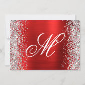 Silver Glitter Red Fancy Monogram 21st Birthday Invitation | Zazzle