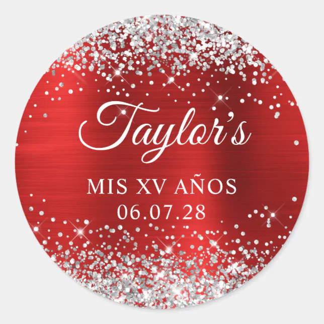 Silver Glitter Red Foil Mis XV Anos Birthday Classic Round Sticker | Zazzle
