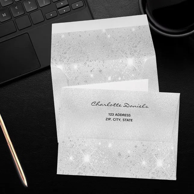Silver glitter return address envelope | Zazzle