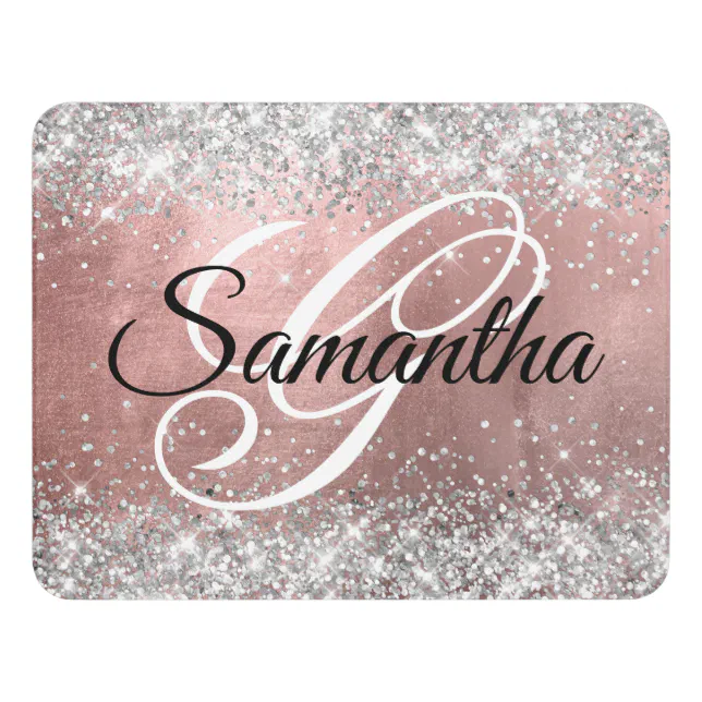 Silver Glitter Rose Gold Foil Fancy Monogram Door Sign | Zazzle