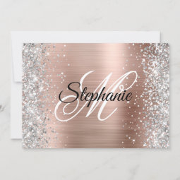 Silver Glitter Rose Gold Monogram 21st Birthday Invitation | Zazzle