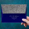 Silver Glitter Royal Blue Wedding Envelope | Zazzle