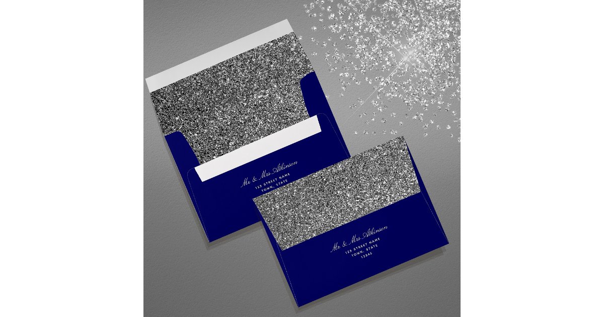 Silver Glitter Royal Blue Wedding Envelope | Zazzle