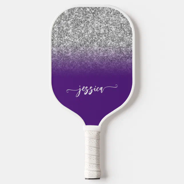 Silver Glitter Royal Purple Ombre Name Pickleball Paddle | Zazzle