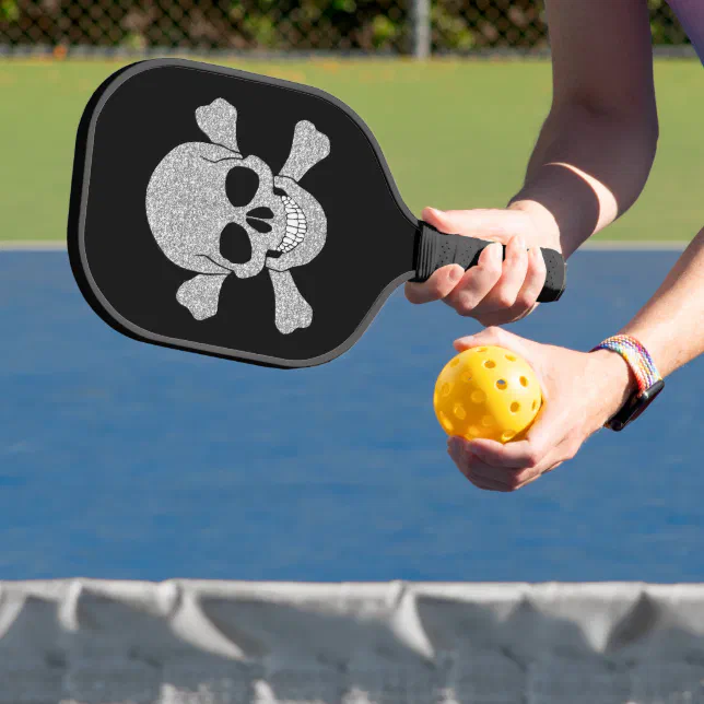 Silver Glitter Skull And Crossbones Pickleball Paddle | Zazzle