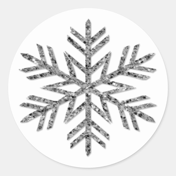 Silver Glitter Snowflake Christmas Holiday Classic Round Sticker | Zazzle