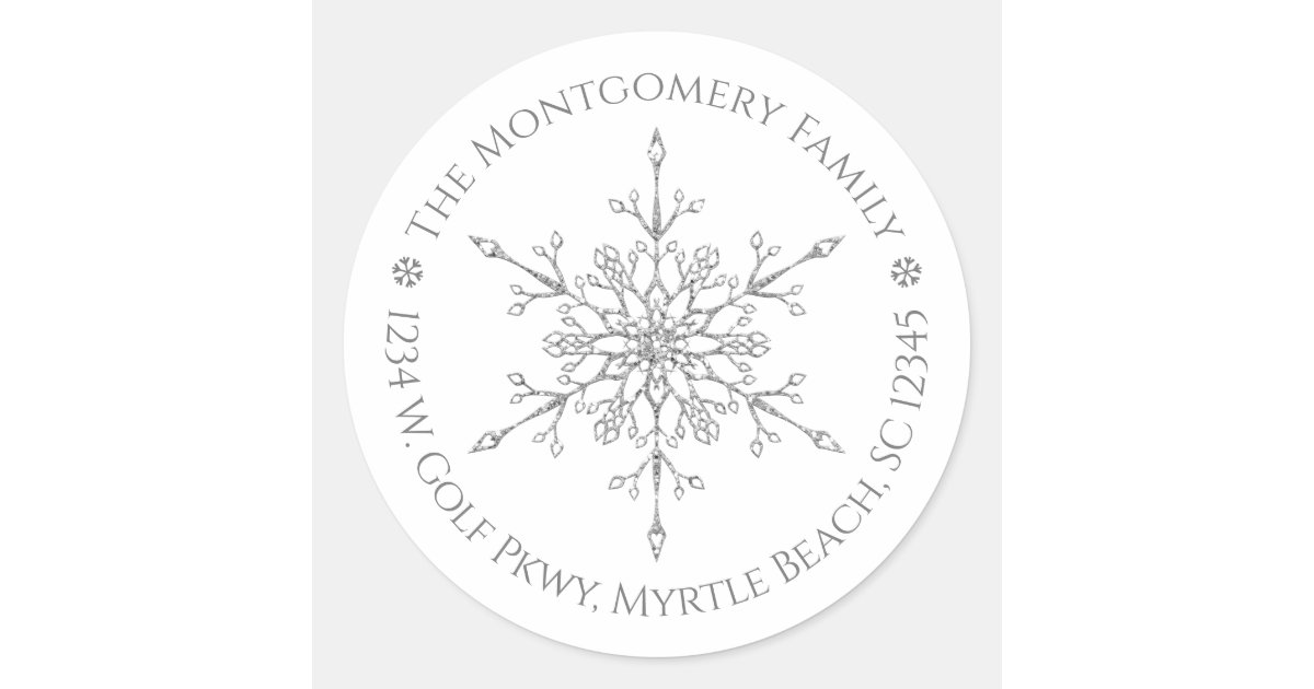 Silver Glitter Snowflake Elegant Christmas Holiday Classic Round ...