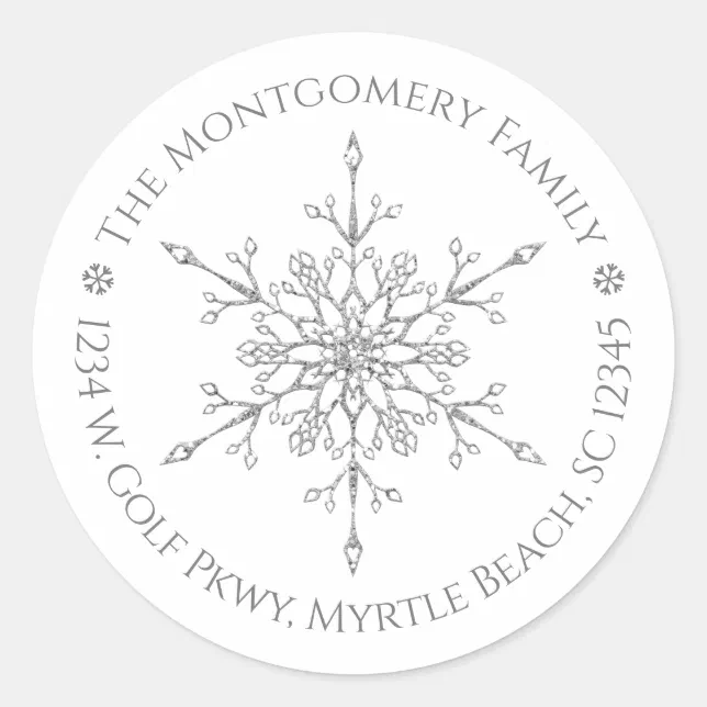 Silver Glitter Snowflake Elegant Christmas Holiday Classic Round ...