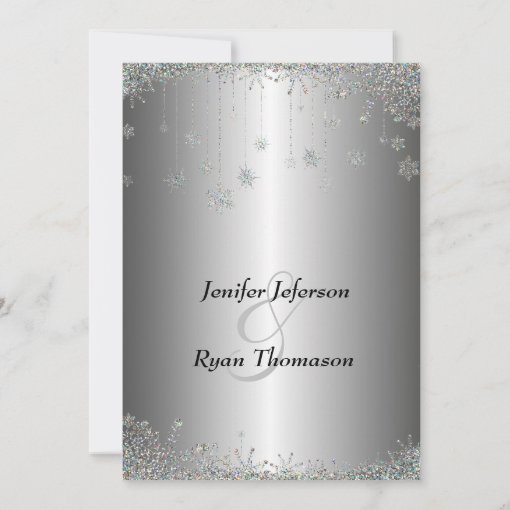 Silver glitter snowflakes wedding Invitation | Zazzle