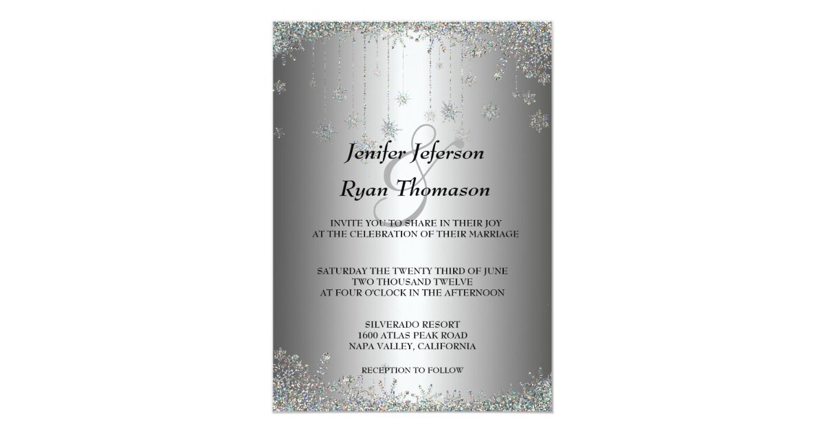 Silver Glitter Snowflakes Wedding Invitation