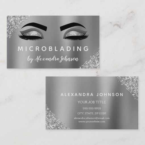 Silver Glitter Sparkle Eyelashes Microblading Business Card | Zazzle