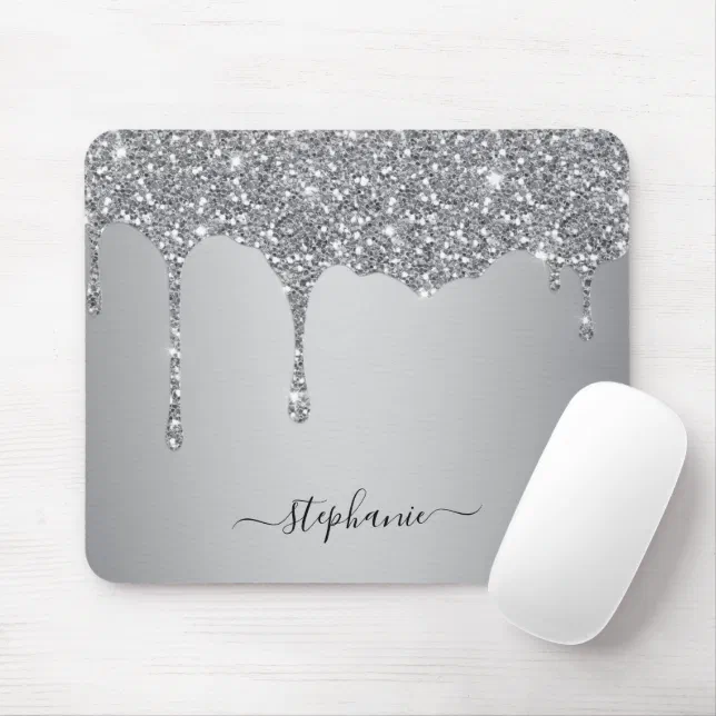 Silver Glitter Sparkle Hand Lettered Name Custom Mouse Pad | Zazzle