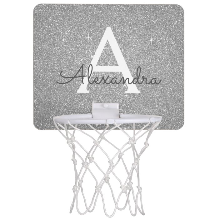 Silver Glitter & Sparkle Monogram Name Mini Basketball Hoop | Zazzle.com