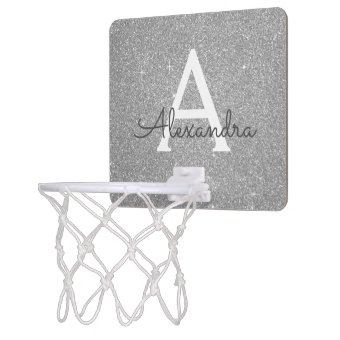 Silver Glitter & Sparkle Monogram Name Mini Basketball Hoop | Zazzle