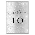Silver glitter sparkles glamorous table number | Zazzle