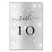 Silver glitter sparkles glamorous table number | Zazzle