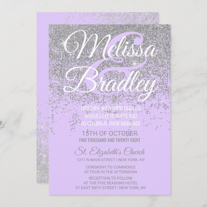 Silver Glitter Sparkles Lavender Purple Wedding Invitation | Zazzle.com