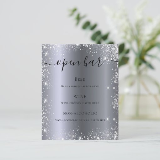 Silver glitter sparkles script bar menu | Zazzle