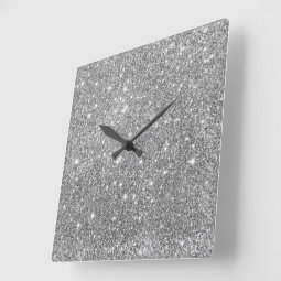 Silver Glitter Sparkles Square Wall Clock | Zazzle