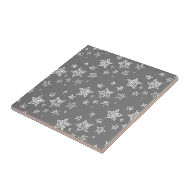 Silver glitter sparkles Stars pattern light gray Ceramic Tile | Zazzle