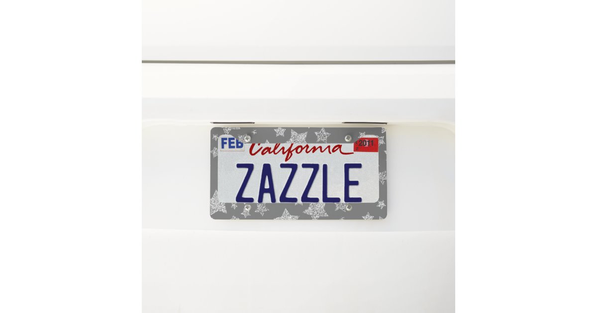 Silver glitter sparkles Stars pattern light gray License Plate Frame ...