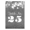 Silver glitter string lights table number cards | Zazzle