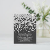 Silver glitter string of lights save the date announcement postcard ...