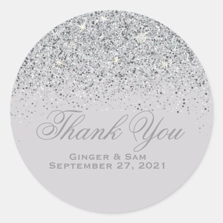 Silver Glitter Thank You Stickers | Zazzle