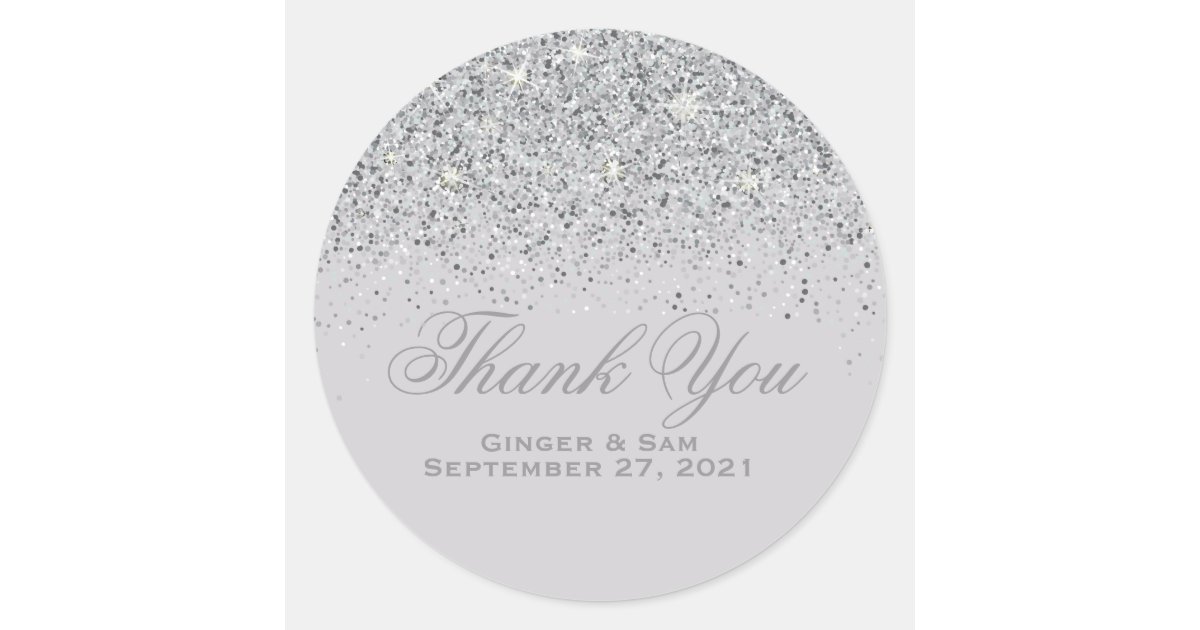 Silver Glitter Thank You Stickers | Zazzle