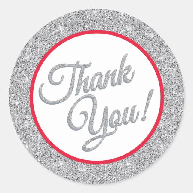 Silver Glitter Thank You Stickers | Zazzle